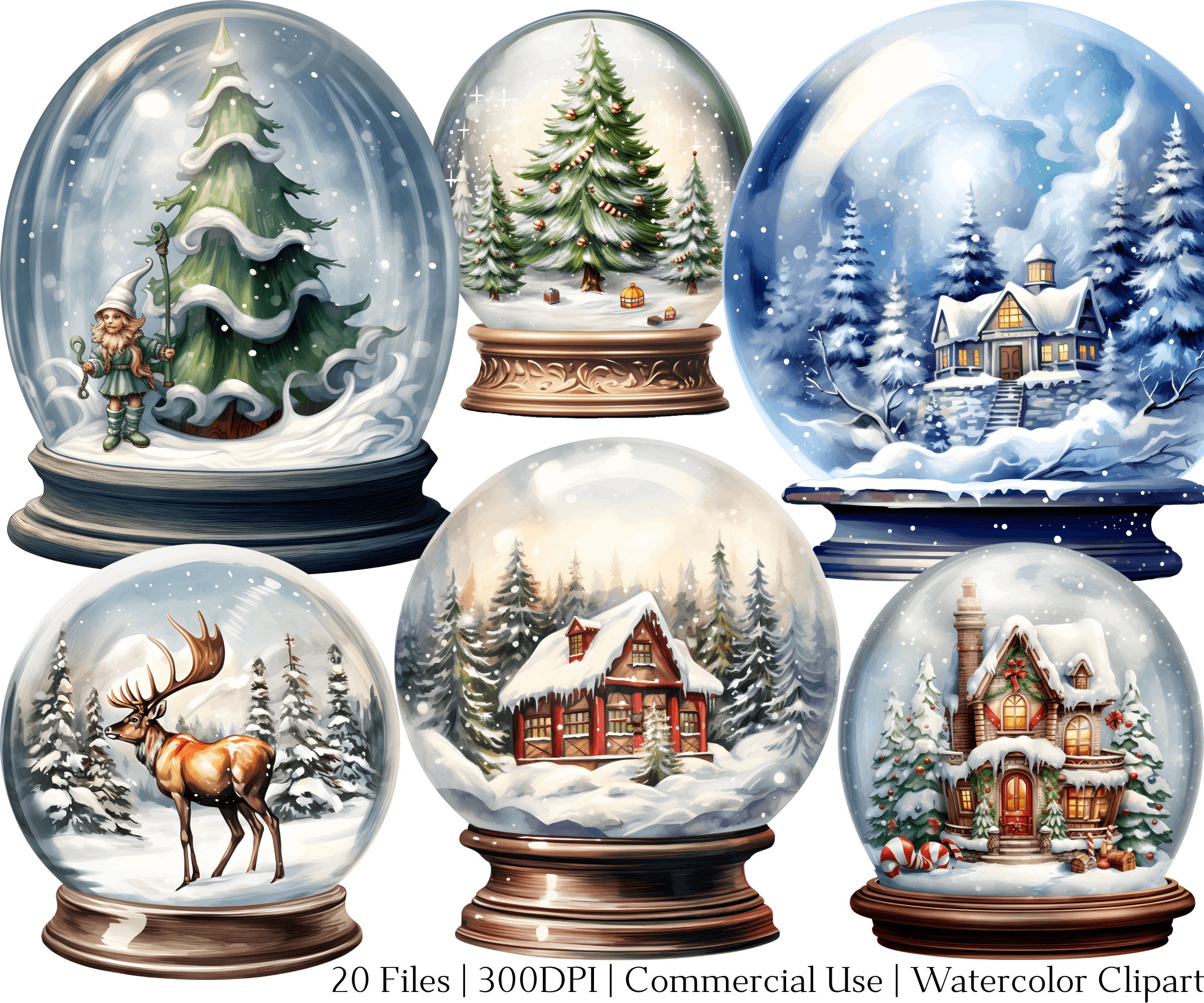 Watercolor Christmas Snowglobes Clipart: Winter Holiday Scenes (PNG ...