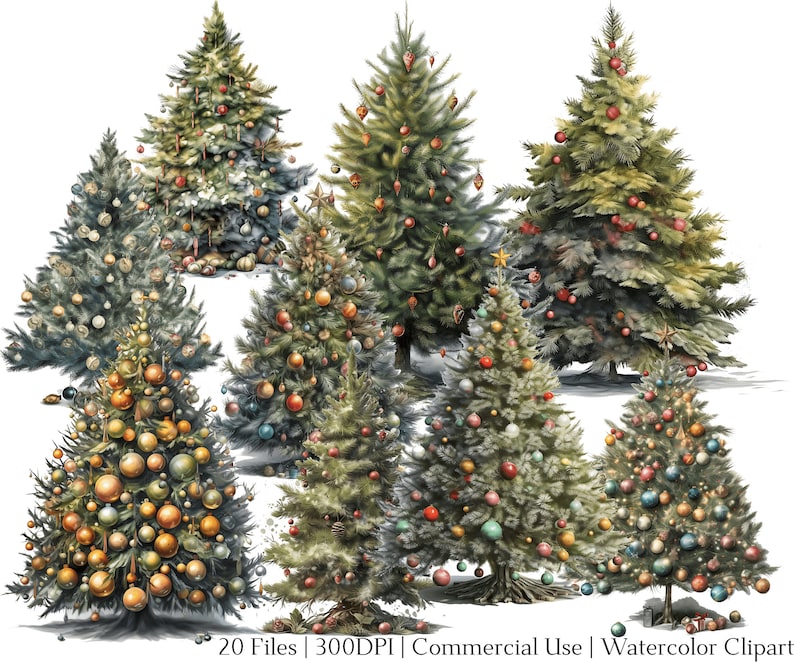 Watercolor Christmas Trees Clipart Set of 20 Files With Instant ...