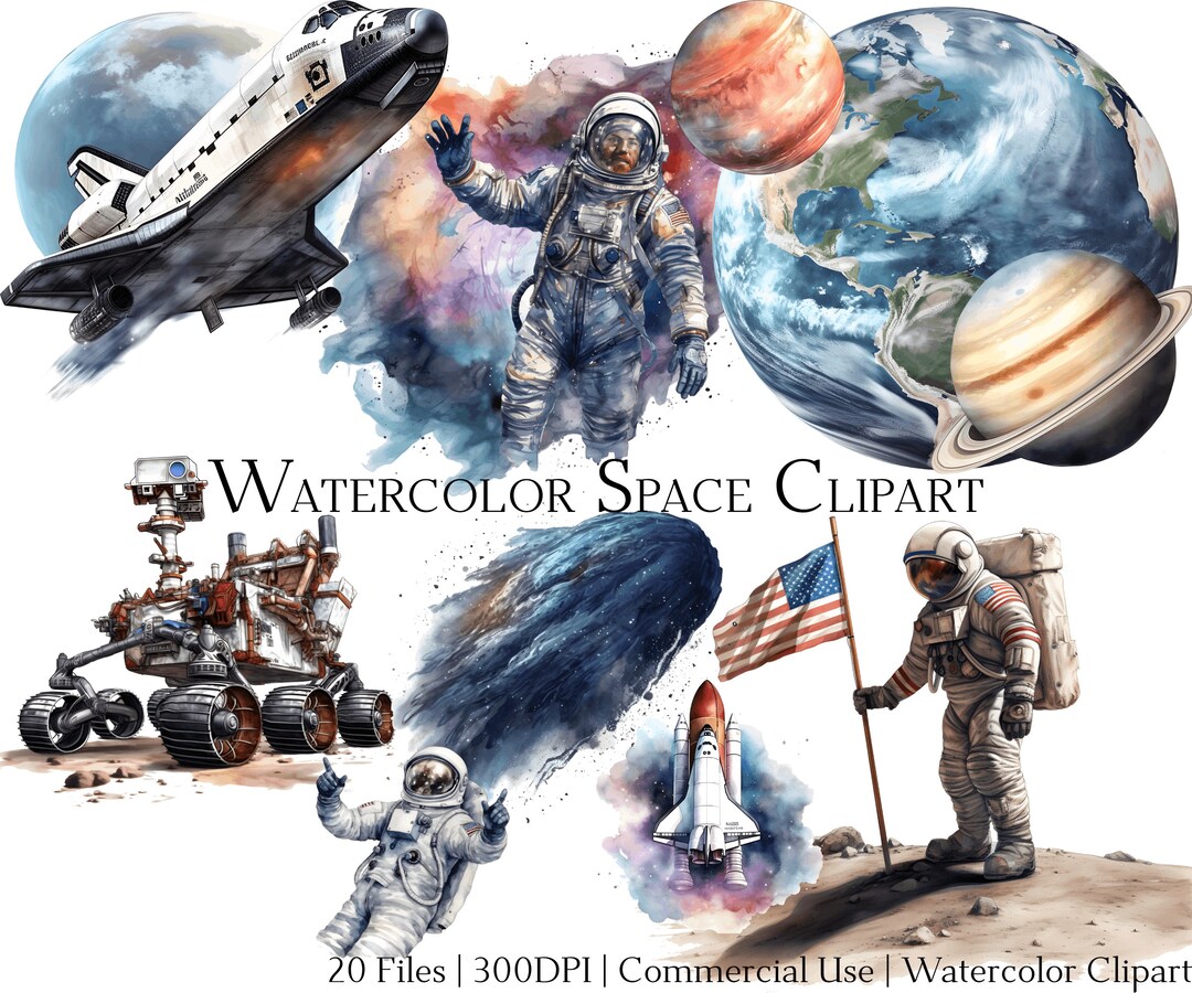 Watercolor Space Clipart Set: Astronauts, Planets (PNG + PDF) - Etsy UK