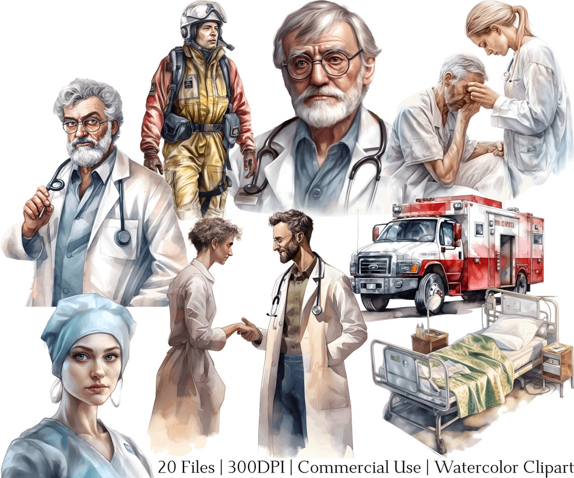 Watercolor Hospital Clipart Set of 20 Files With Instant Download ...