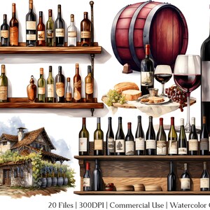 Watercolor Wine Clipart Set of 20 Files With Instant Download ...