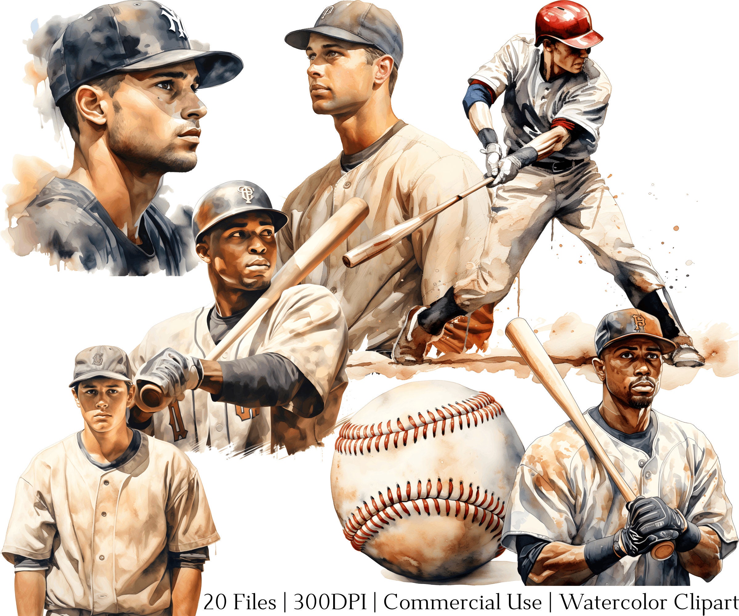 Watercolor Baseball Clipart Set of 20 Files With Instant Download ...