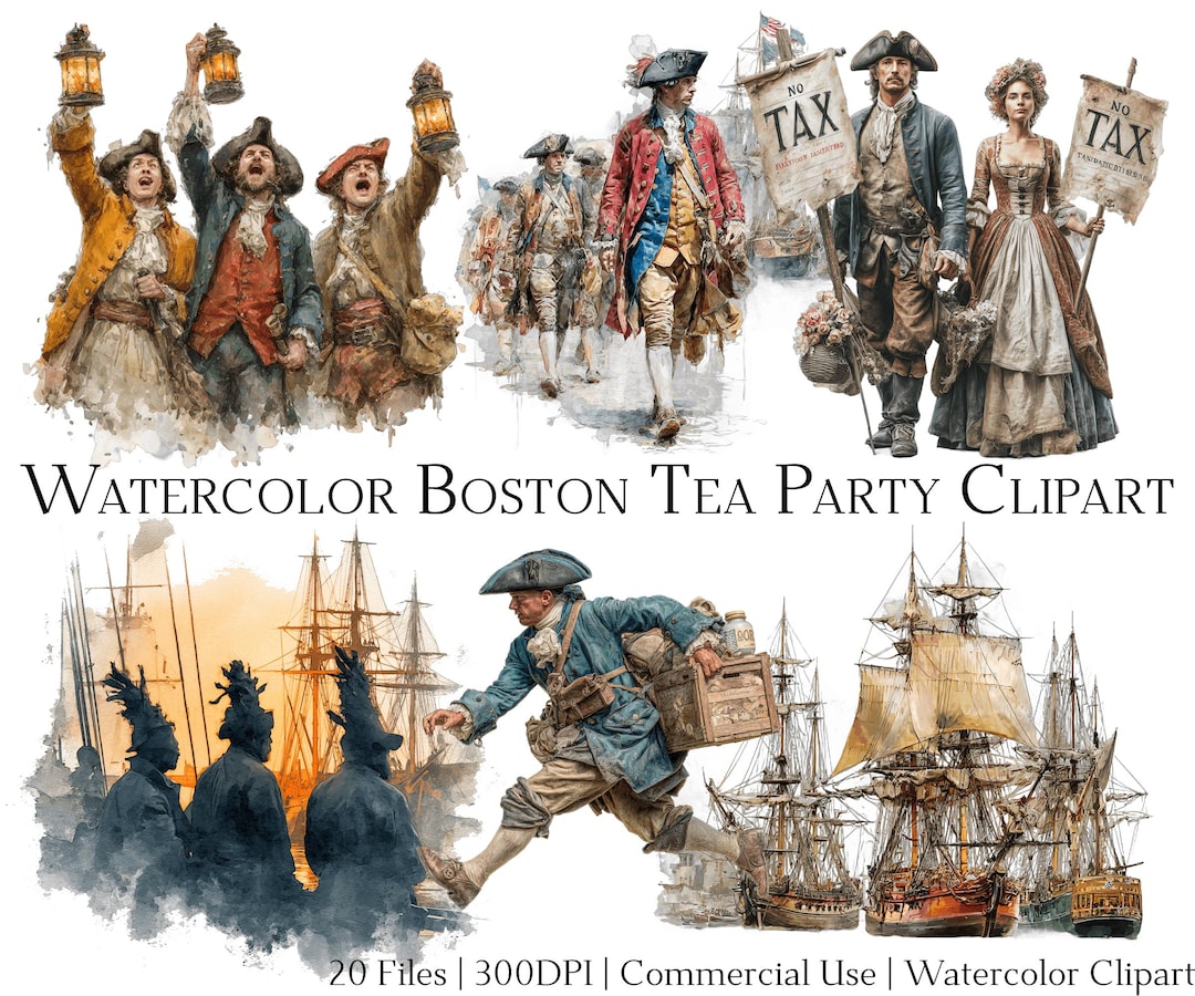 Watercolor Boston Tea Party Clipart Set: Commercial Use (PNG & PDF) - Etsy