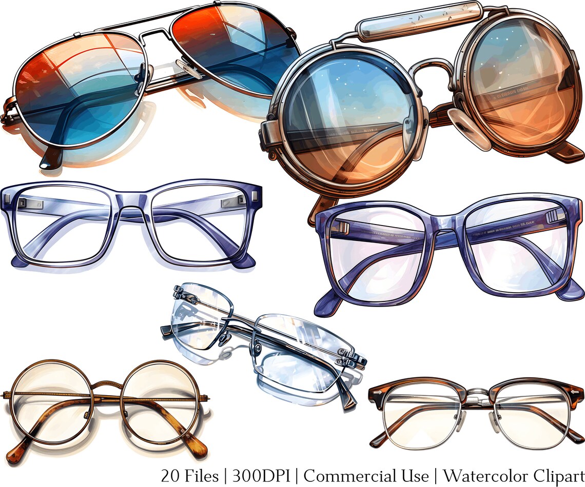 Watercolor Glasses Clipart Set of 20 Files With Instant Download ...