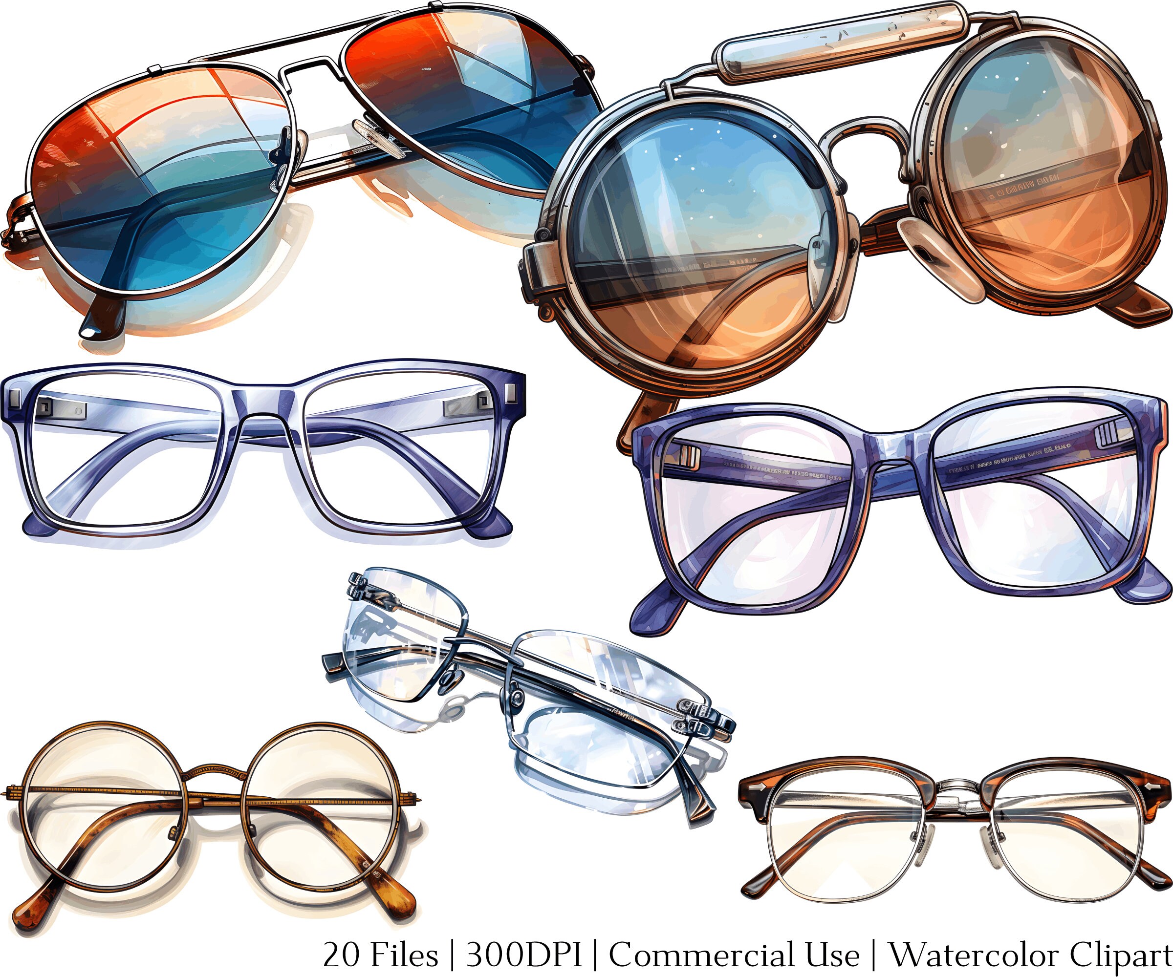 Watercolor Glasses Clipart Set of 20 Files With Instant Download ...