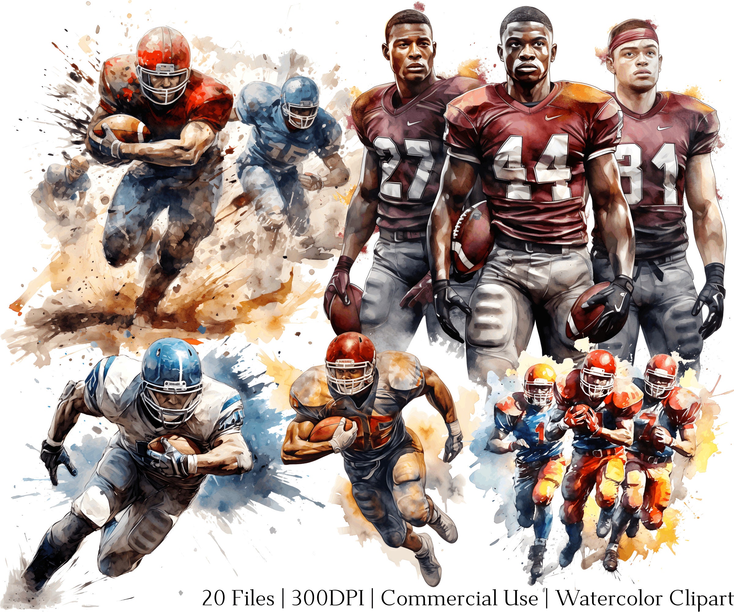 Watercolor Football Clipart Set: 20 PNG & PDF Files (commercial Use) - Etsy
