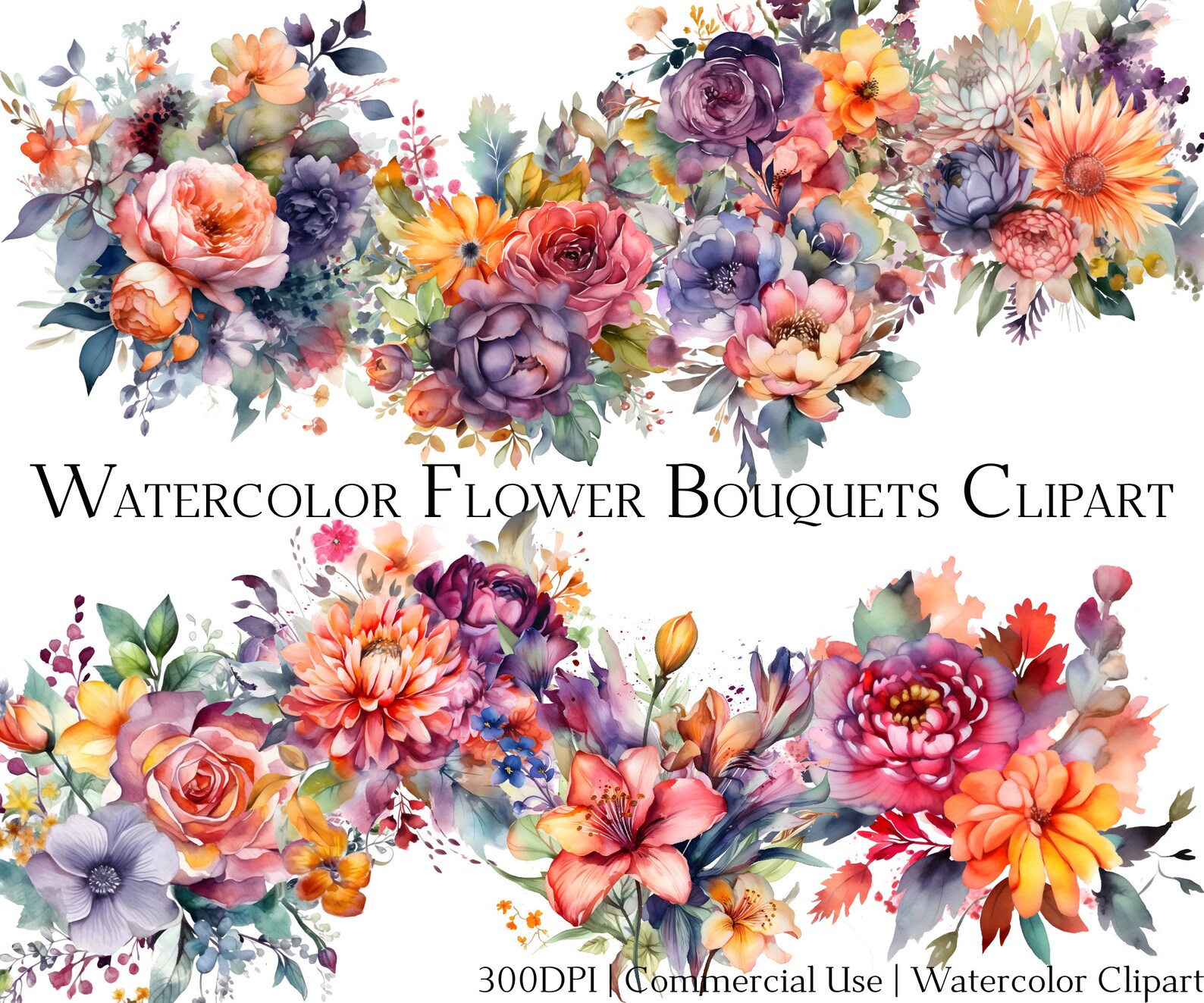 Watercolor Flower Bouquet Clipart Set of 20 Files With Instant Download ...