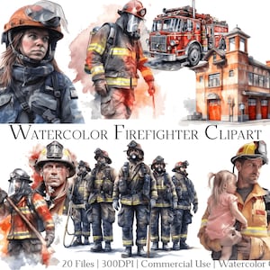 Watercolor Firefighter Clipart Set of 20 Files With Instant Download ...