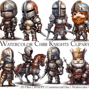Watercolor Chibi Knights Clipart Set of 20 Files With Instant Download ...