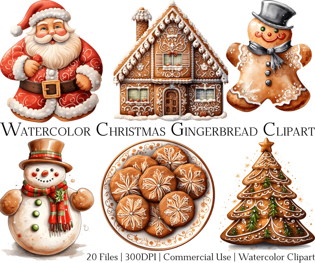 Watercolor Christmas Gingerbread Clipart Set of 20 Files With Instant ...