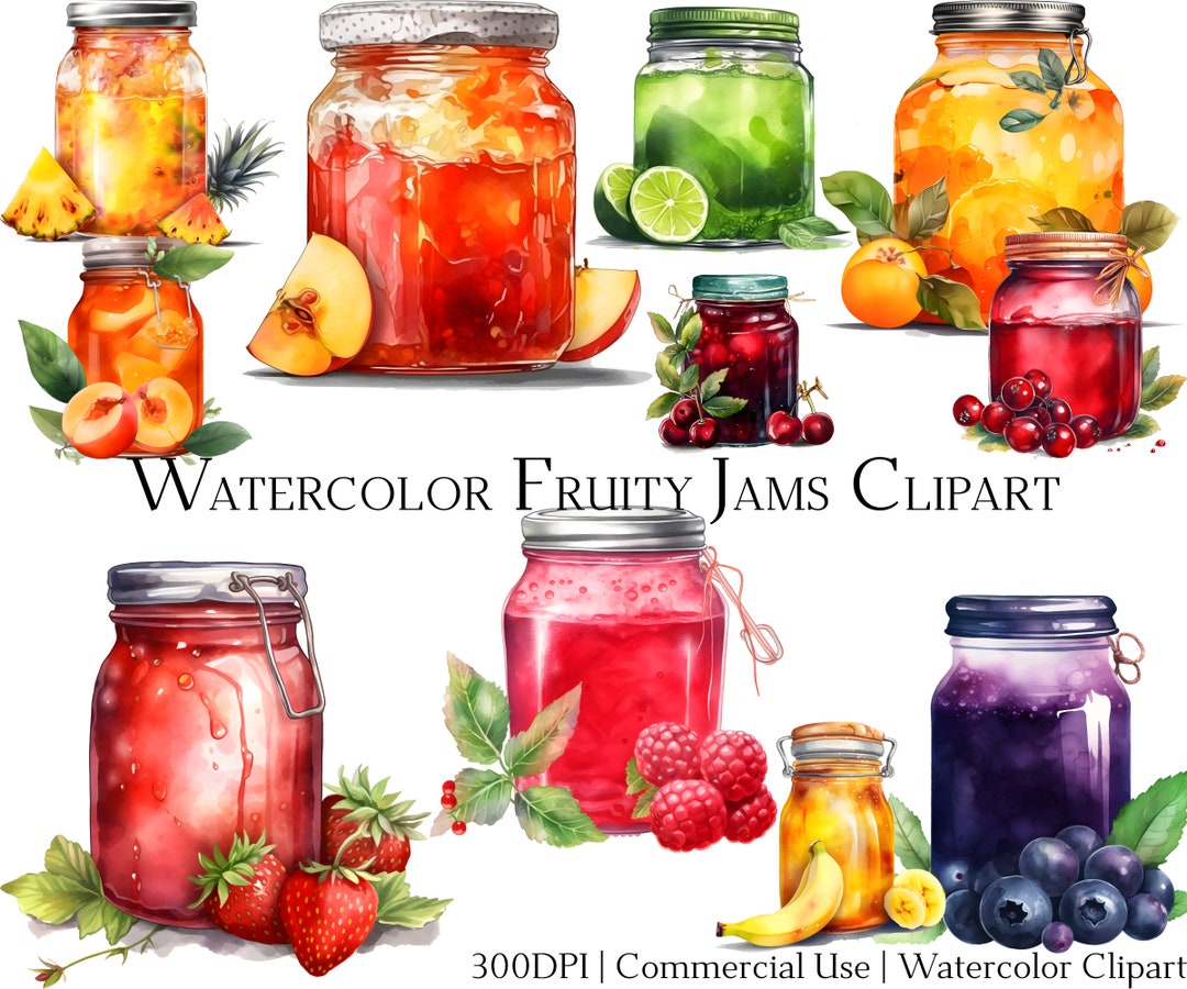 Watercolor Fruity Jam Clipart Set: Boho Food Art (PNG + PDF) - Etsy