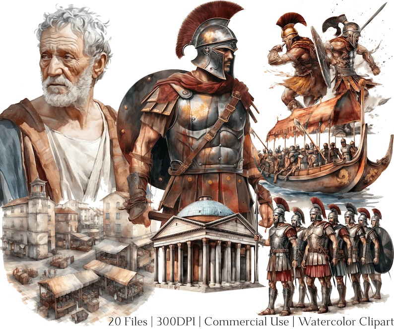 Watercolor Ancient Rome Clipart Set of 20 Files With Instant Download ...