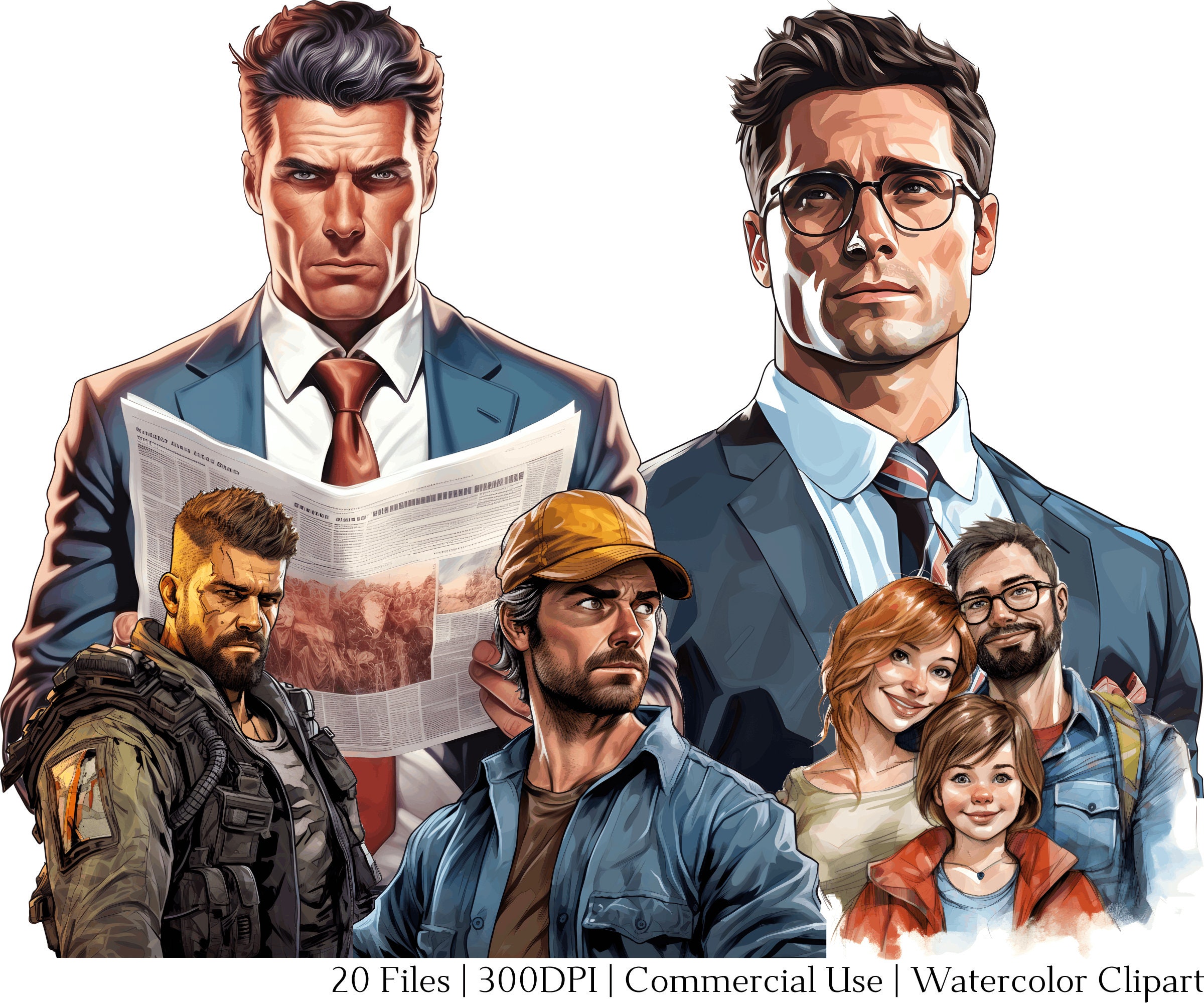 Watercolor Comic Style People Clipart Set of 20 Files With Instant ...