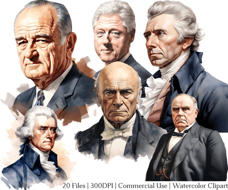 Watercolor Presidents Clipart: US History Graphics (PNG + PDF) - Etsy ...