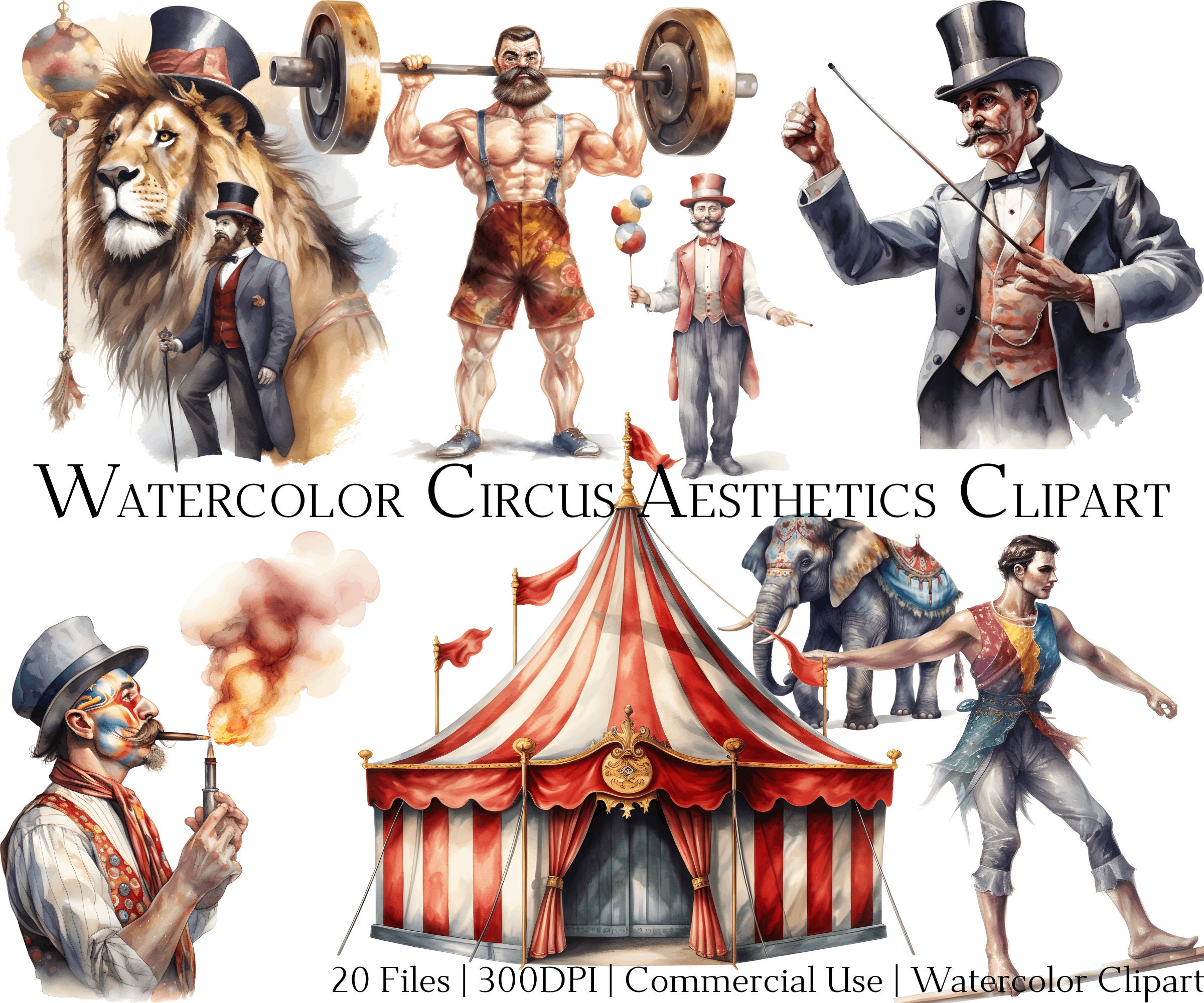 Watercolor Circus Aesthetics Clipart Set of 20 Files With Instant ...