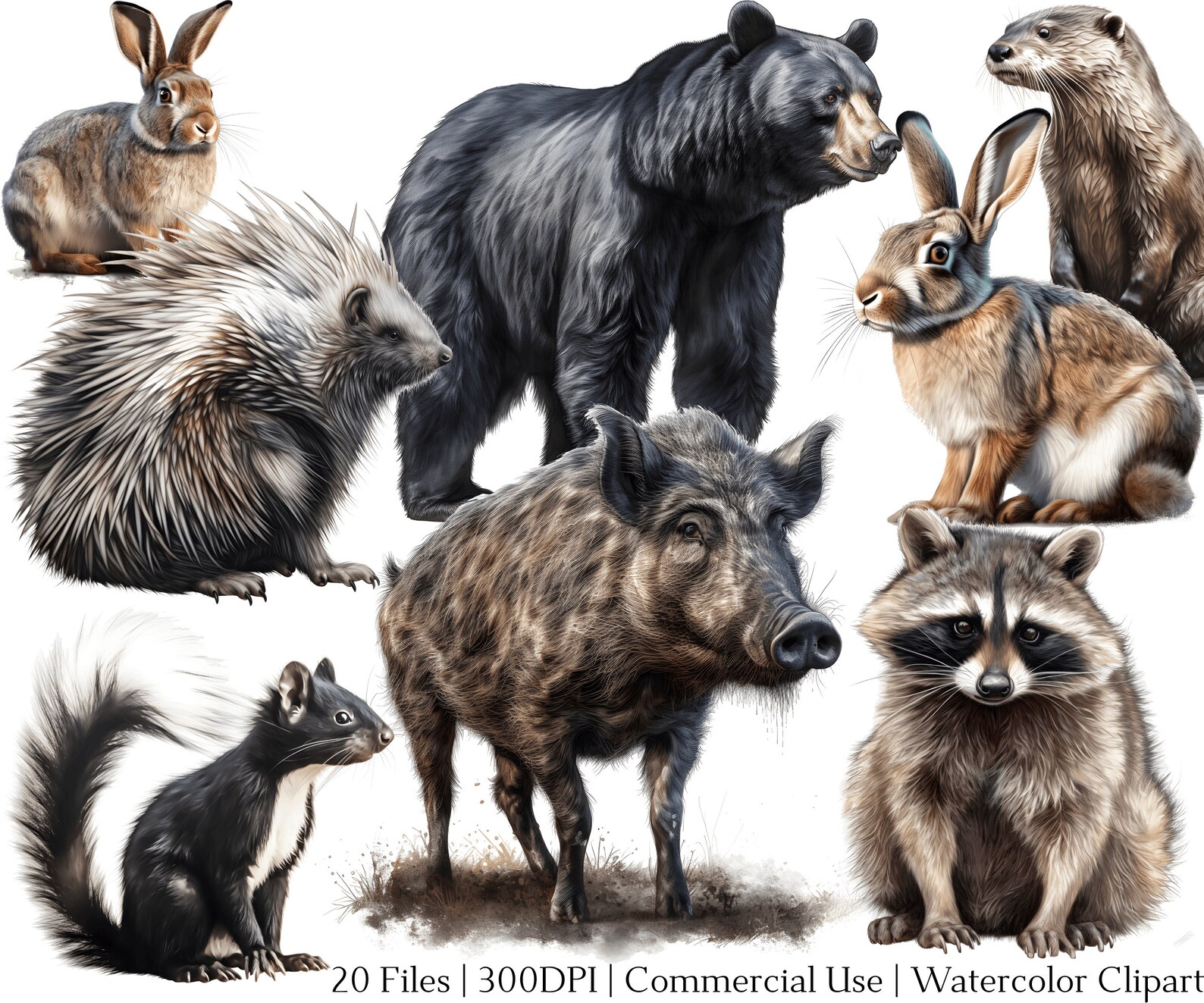 Watercolor Forest Animals Clipart Set of 20 Files With Instant Download ...