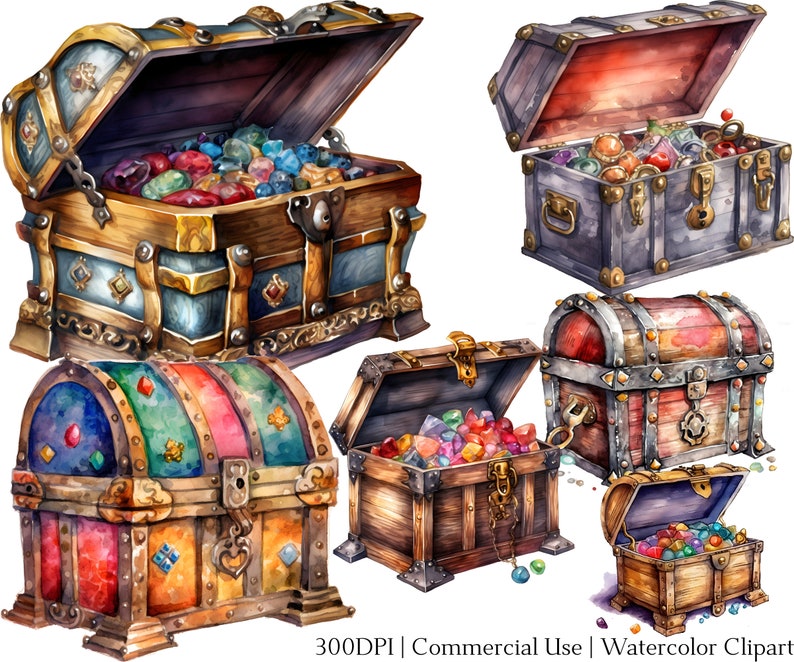Watercolor Treasure Chest Clipart Set of 21 Files With Instant Download ...