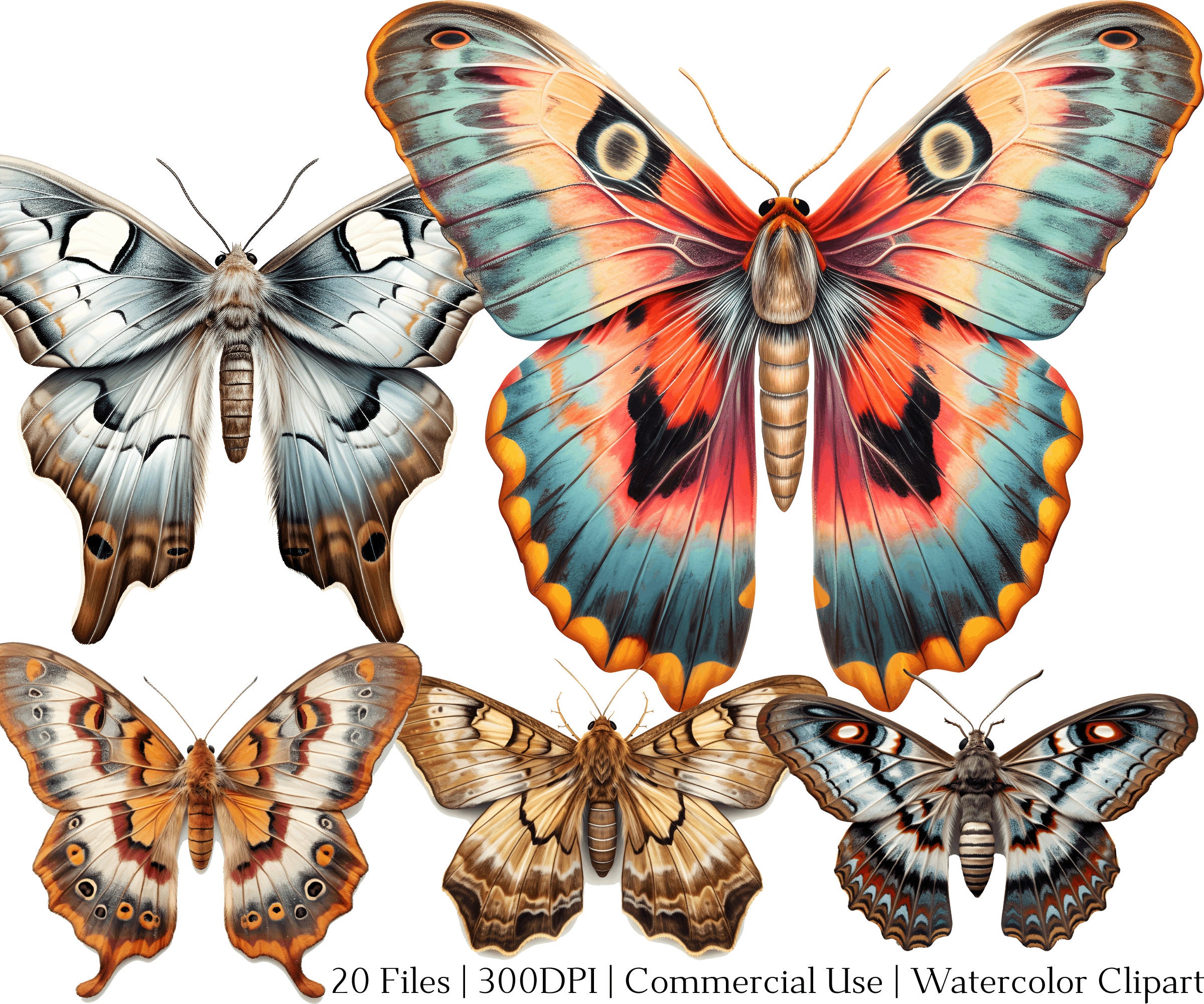 Watercolor Moth Clipart Set of 20 Files With Instant Download ...