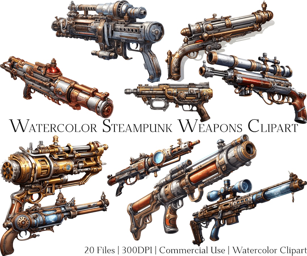 Watercolor Steampunk Weapons Clipart Set of 20 Files With Instant ...