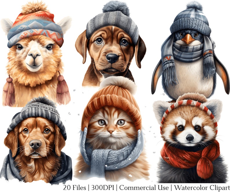 Watercolor Cozy Winter Animals Clipart Set of 20 Files With - Etsy