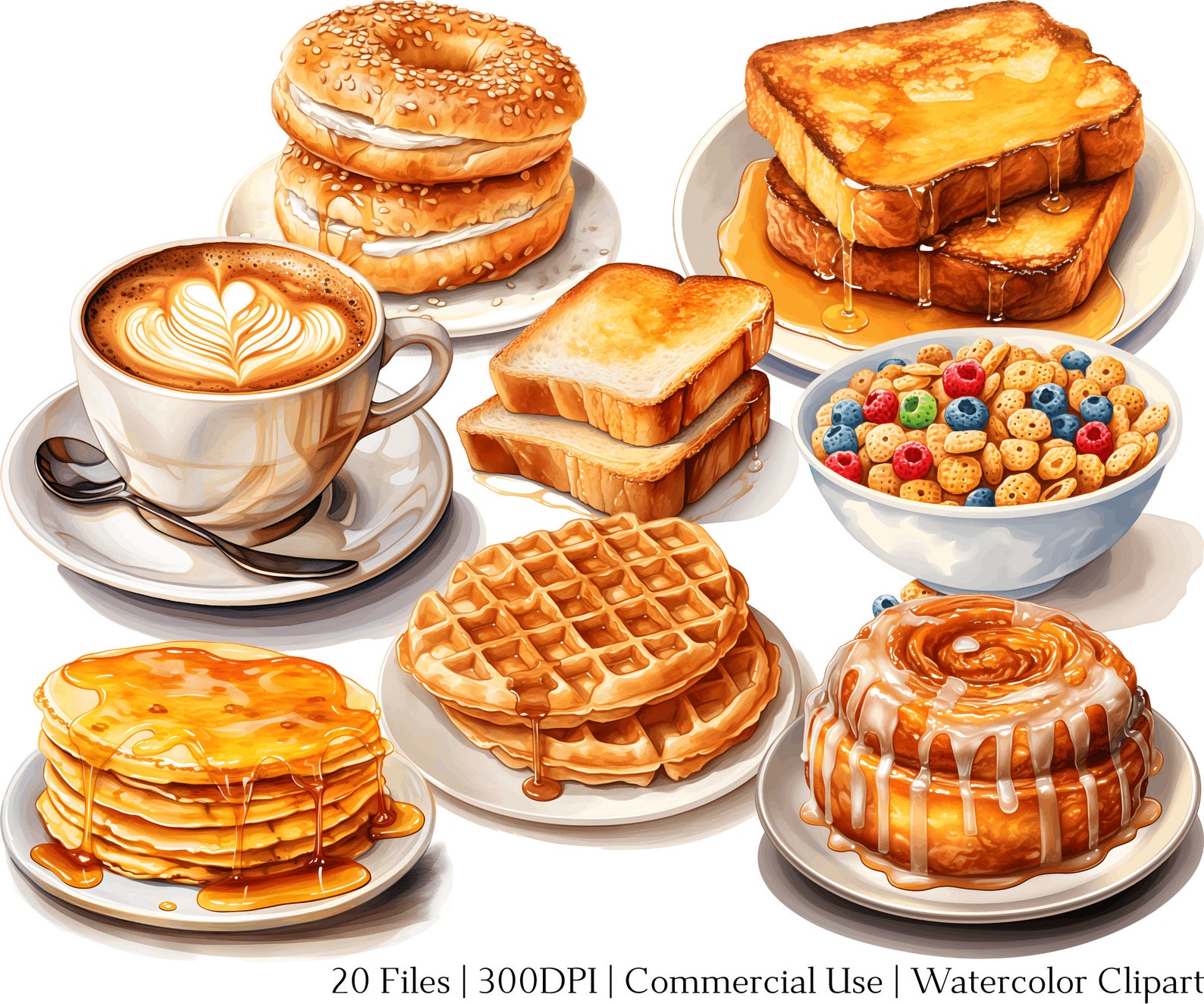 Watercolor Breakfast Clipart Set of 20 Files With Instant Download ...