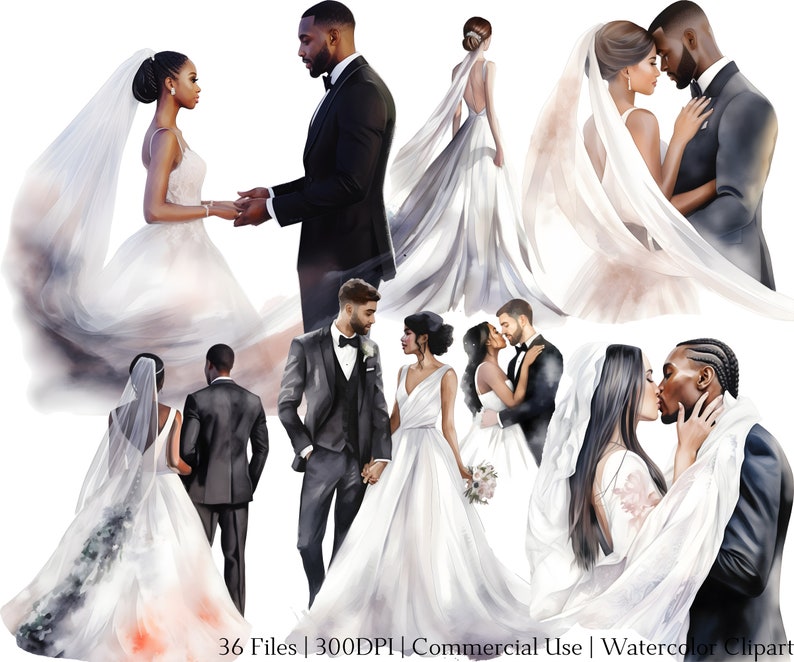 Watercolor Wedding Clipart Set of 36 Files With Instant - Etsy