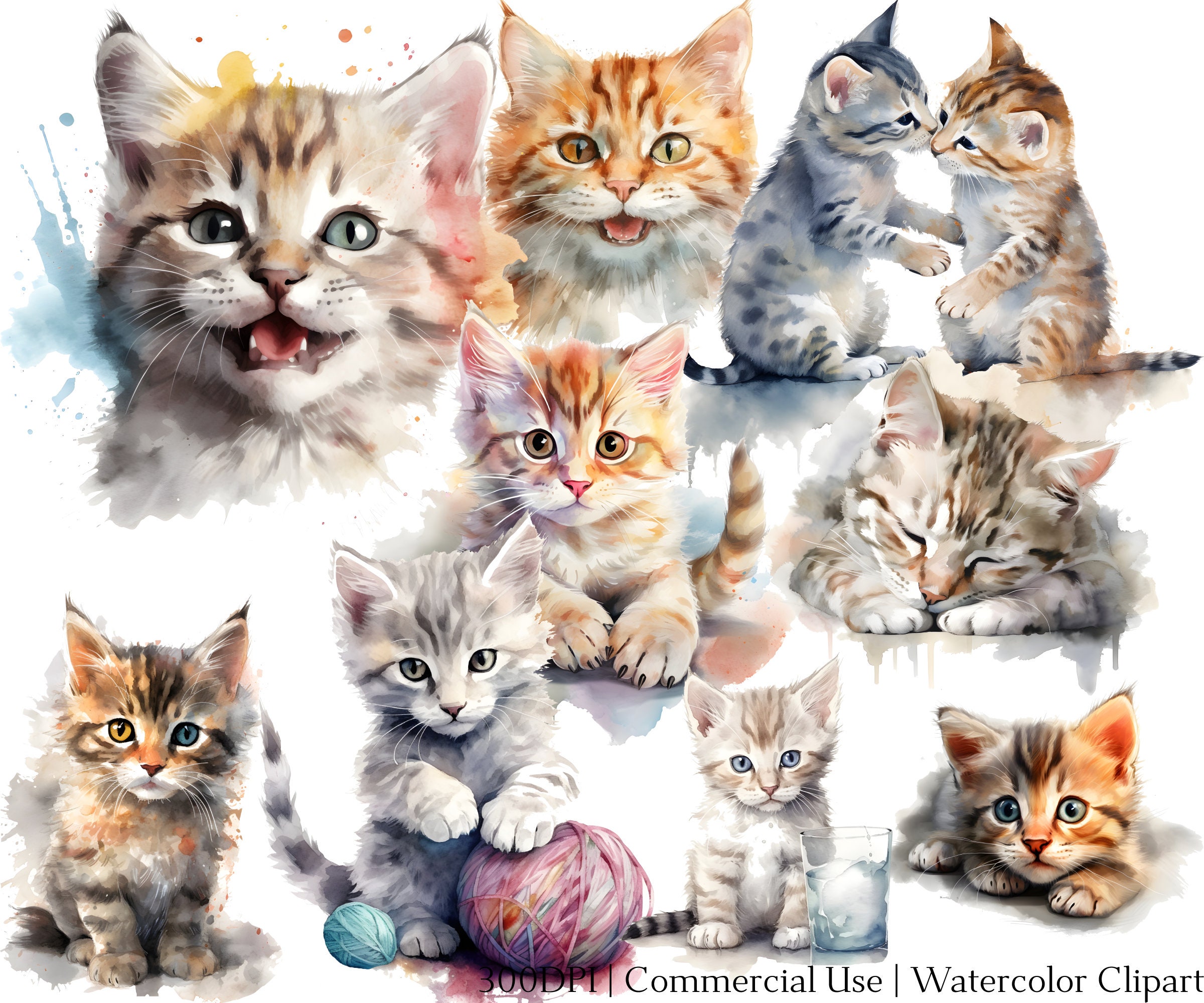 Watercolor Kitten Clipart Set of 20 Files With Instant Download ...