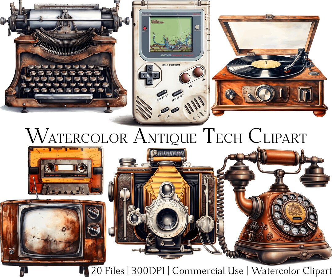 Watercolor Antique Technology Clipart Set of 20 Files With Instant ...