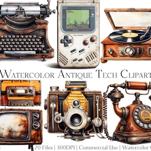 Watercolor Antique Technology Clipart Set of 20 Files With Instant ...