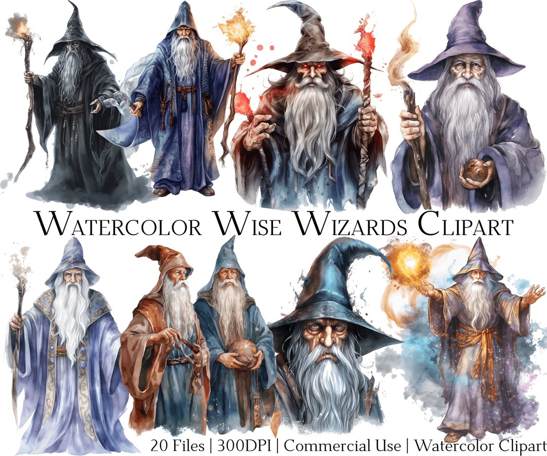 Watercolor Wizard Clipart Set: 20 PNG & PDF Files (commercial Use) - Etsy