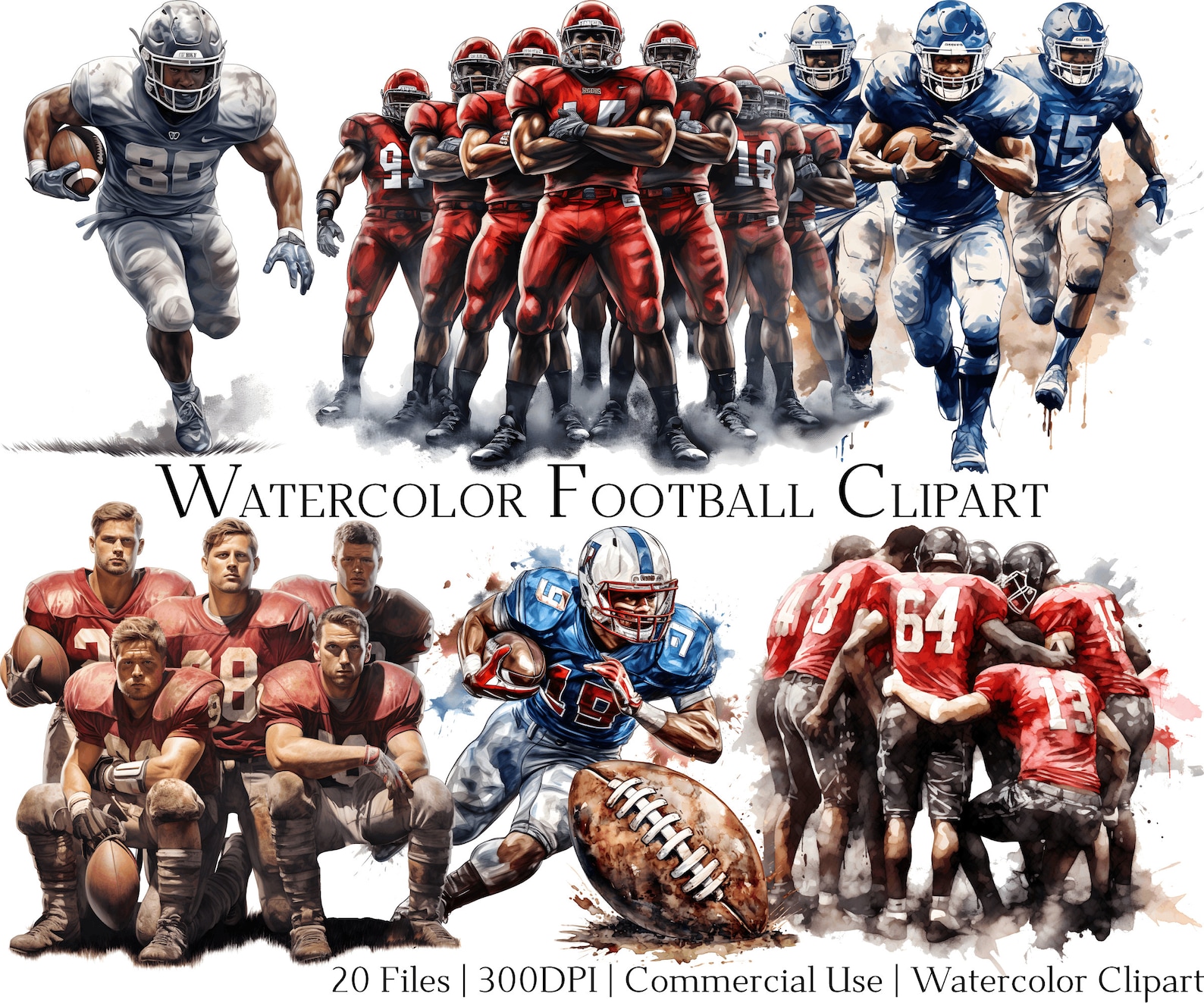 Watercolor Sports Bundle Clipart Set of 121 Files With Instant Download ...