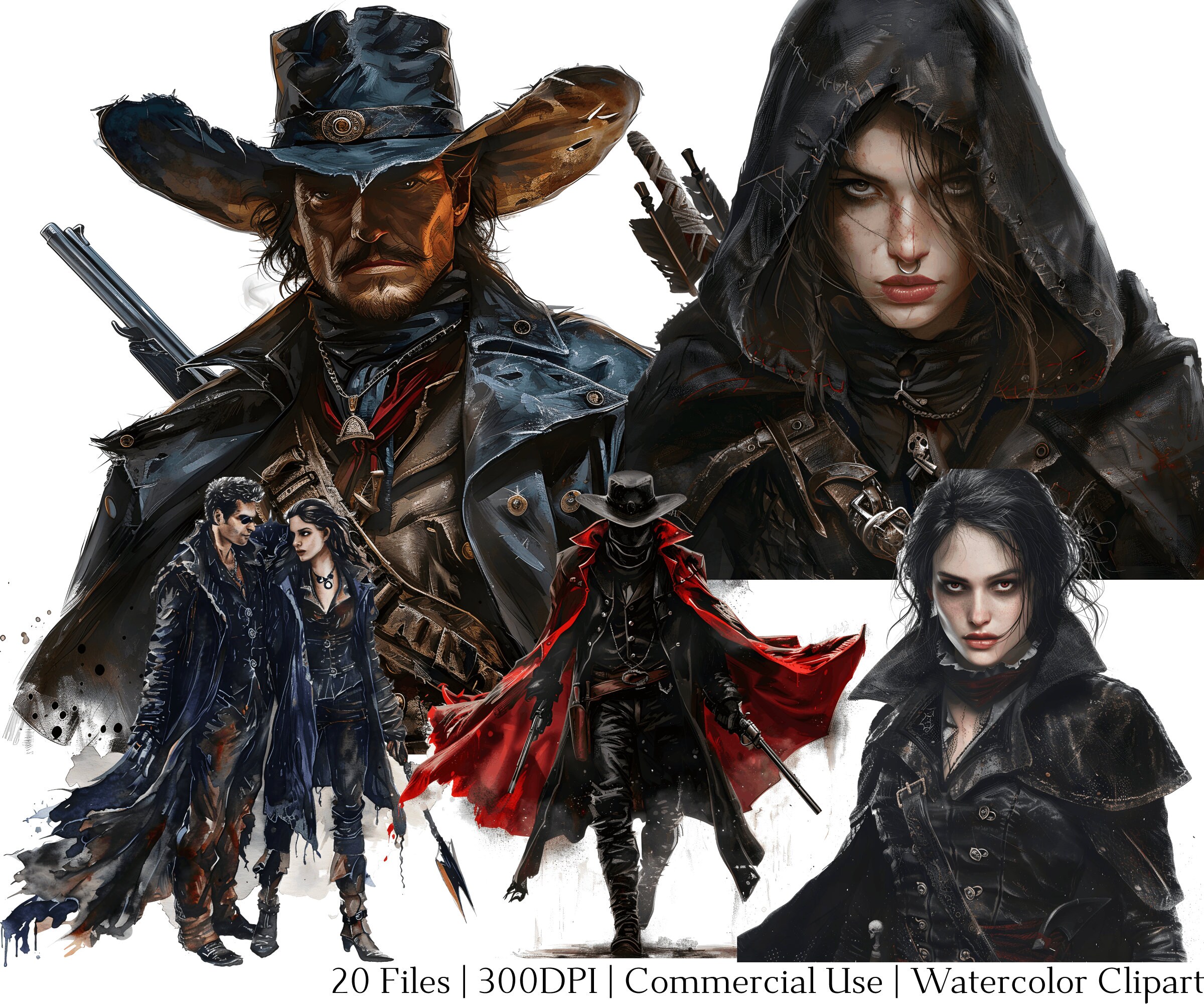 Watercolor Vampire Hunters Clipart: Gothic Fantasy Art (PNG + PDF) - Etsy