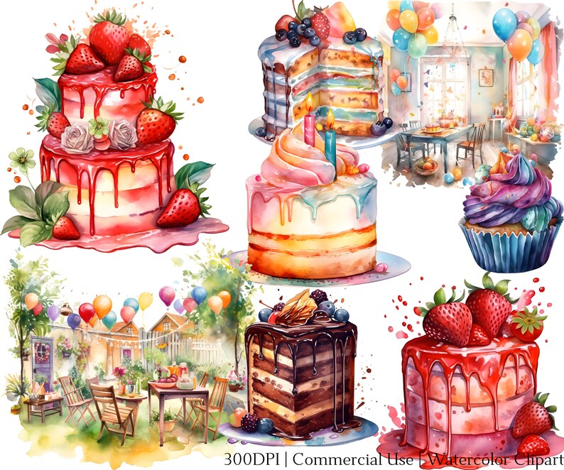 Watercolor Birthday Party Clipart Set of 20 Files With Instant Download ...
