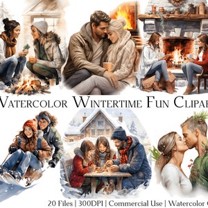 Watercolor Wintertime Fun Clipart Set of 20 Files With Instant Download ...