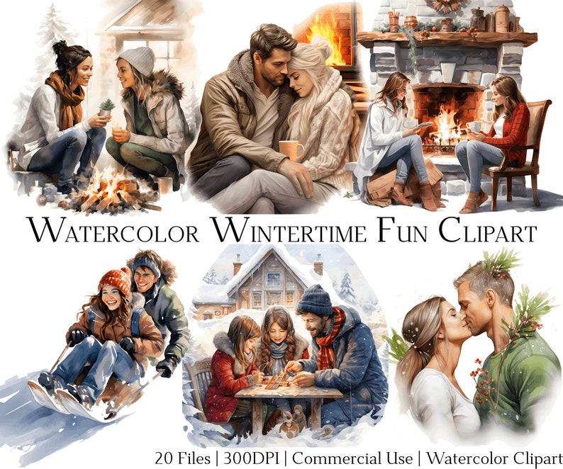 Watercolor Wintertime Fun Clipart Set of 20 Files With Instant Download ...