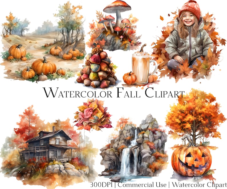 Watercolor Fall Clipart Set of 20 Files With Instant Download - Etsy