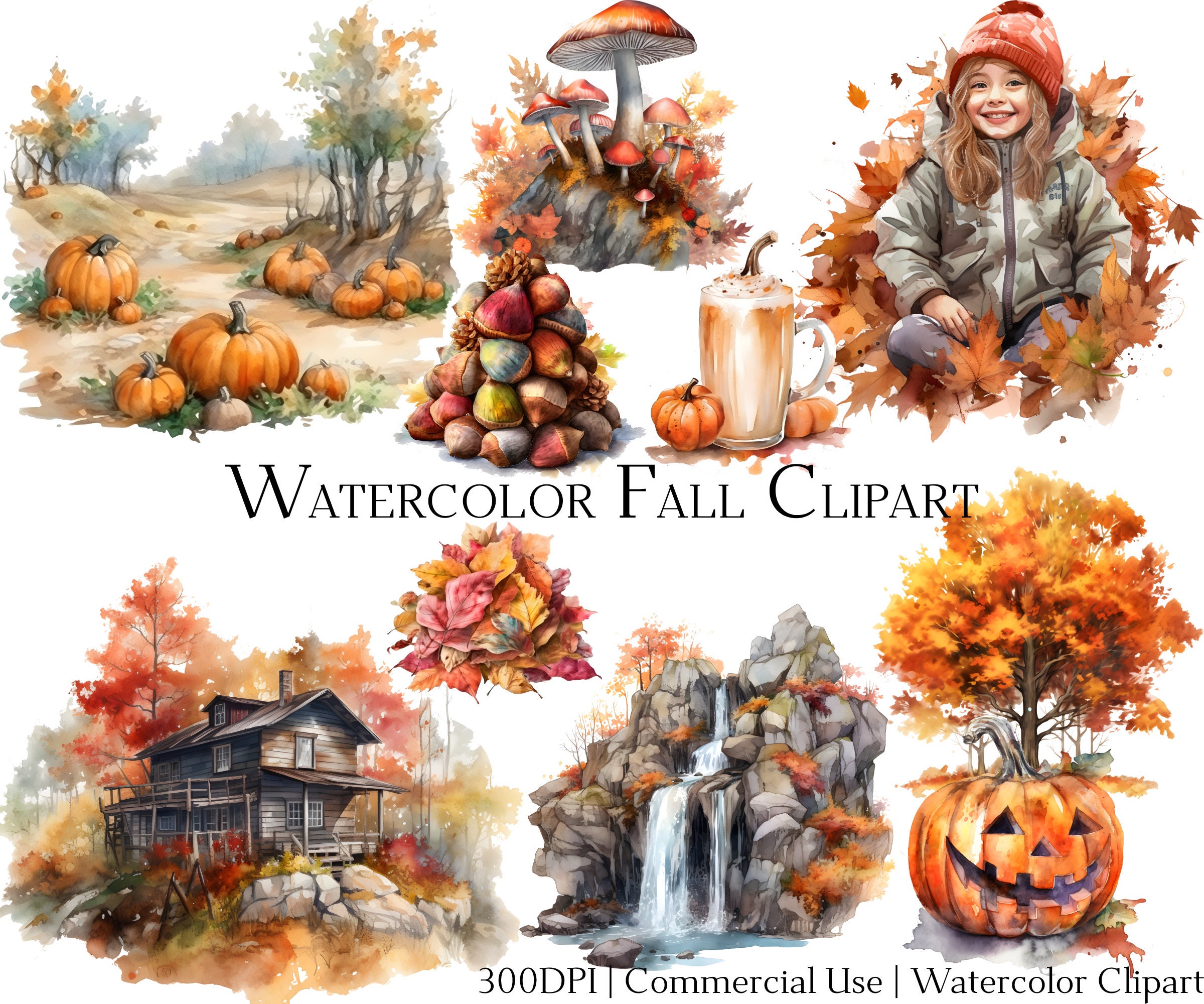 Watercolor Fall Clipart Set of 20 Files With Instant Download - Etsy