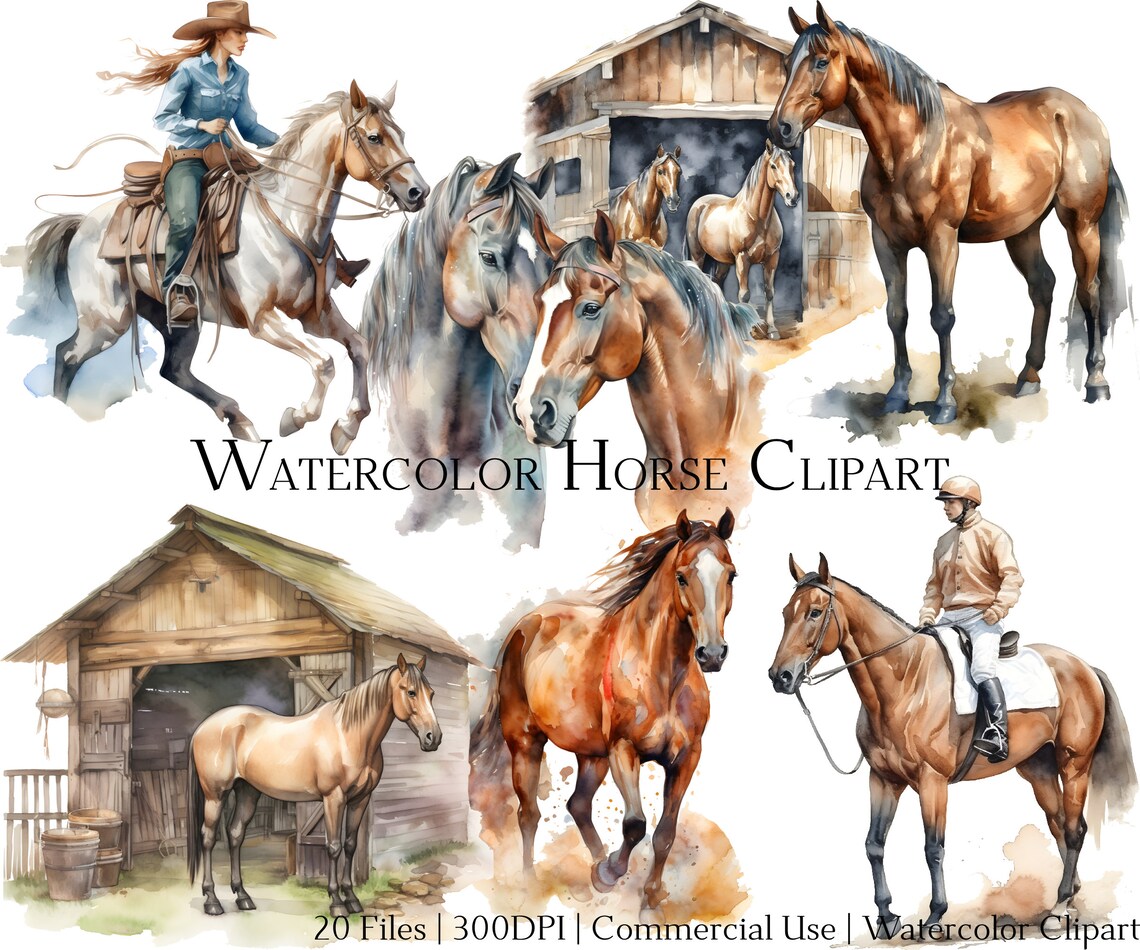 Watercolor Horse Clipart Set of 20 Files With Instant Download ...