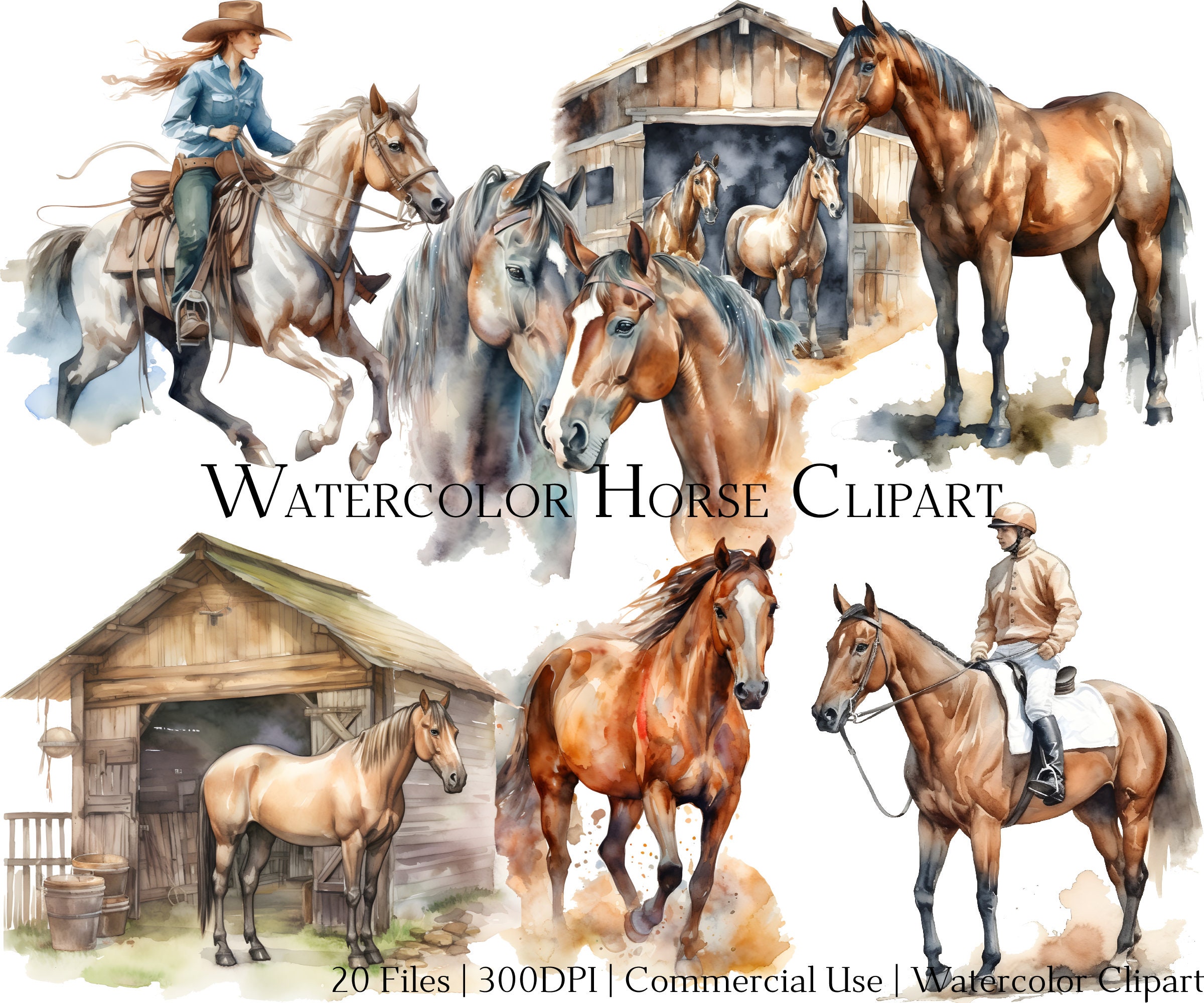 Watercolor Horse Clipart Set: Farm Animal Graphics (PNG + PDF) - Etsy