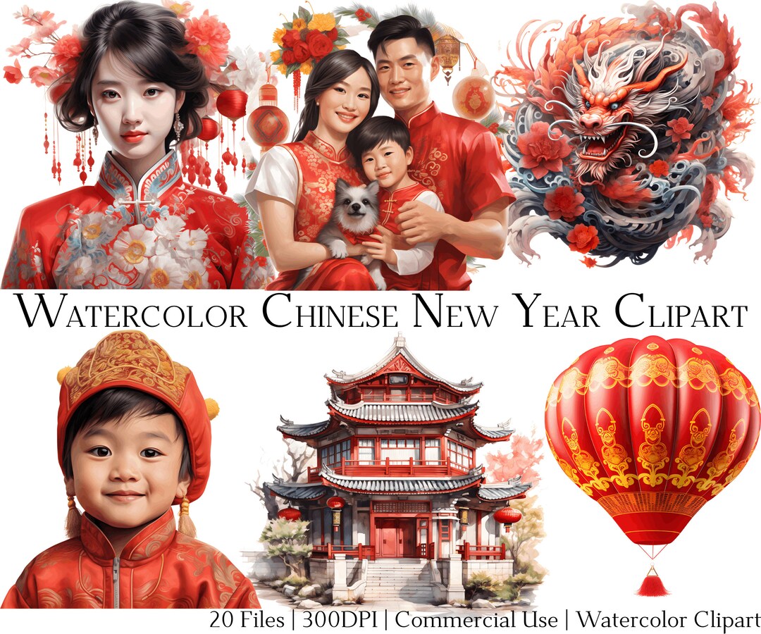 Watercolor Chinese New Year Clipart Set of 20 Files With Instant ...