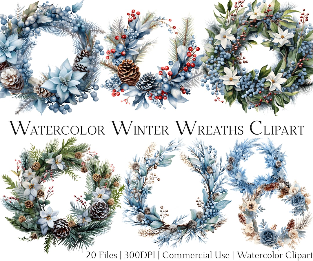 Watercolor Winter Wreaths Clipart Set of 20 Files With Instant Download ...