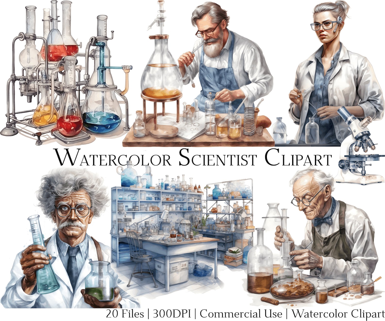 Watercolor Scientist Clipart Set of 20 Files With Instant Download ...