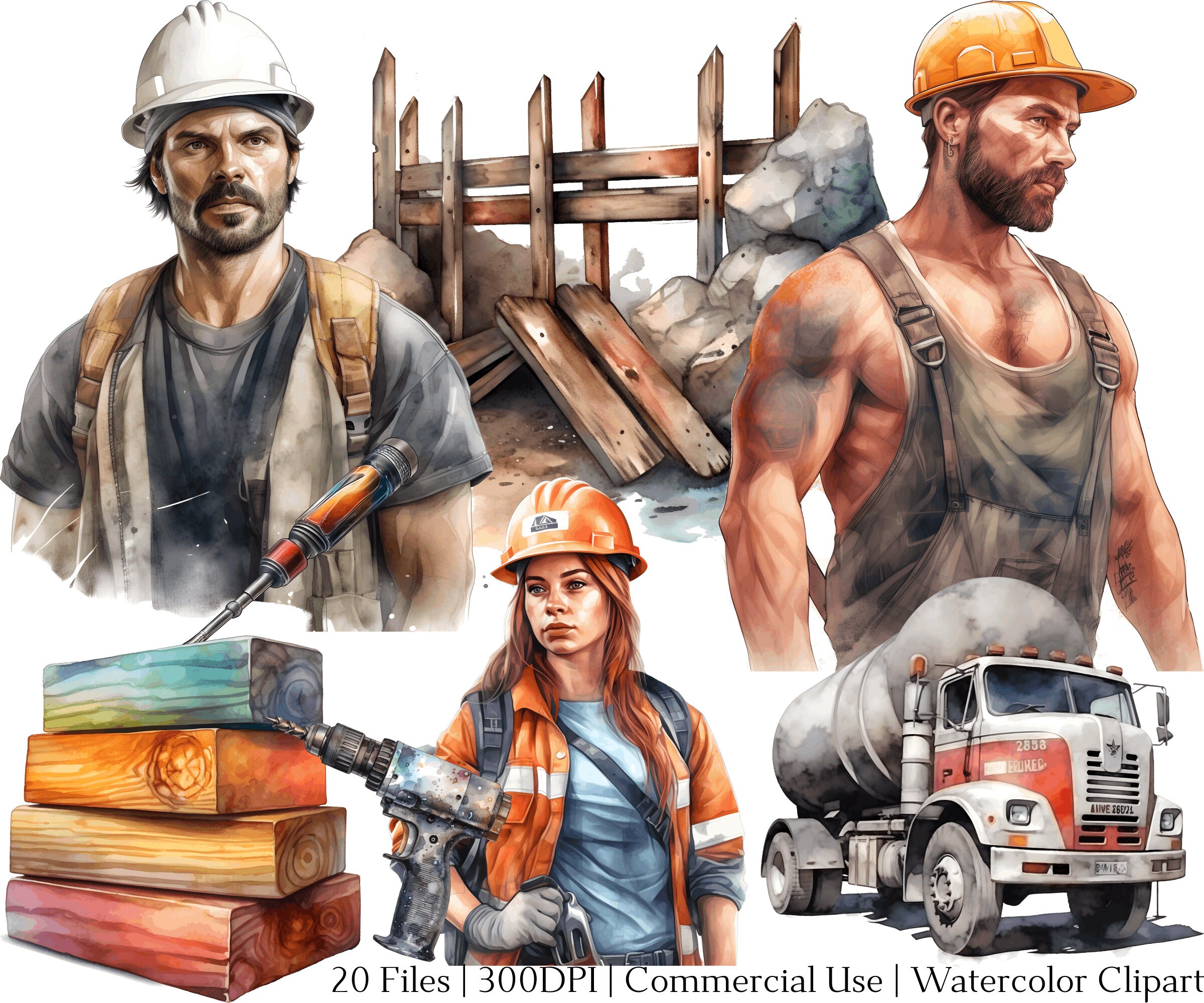 Watercolor Construction Clipart Set of 20 Files With Instant Download ...