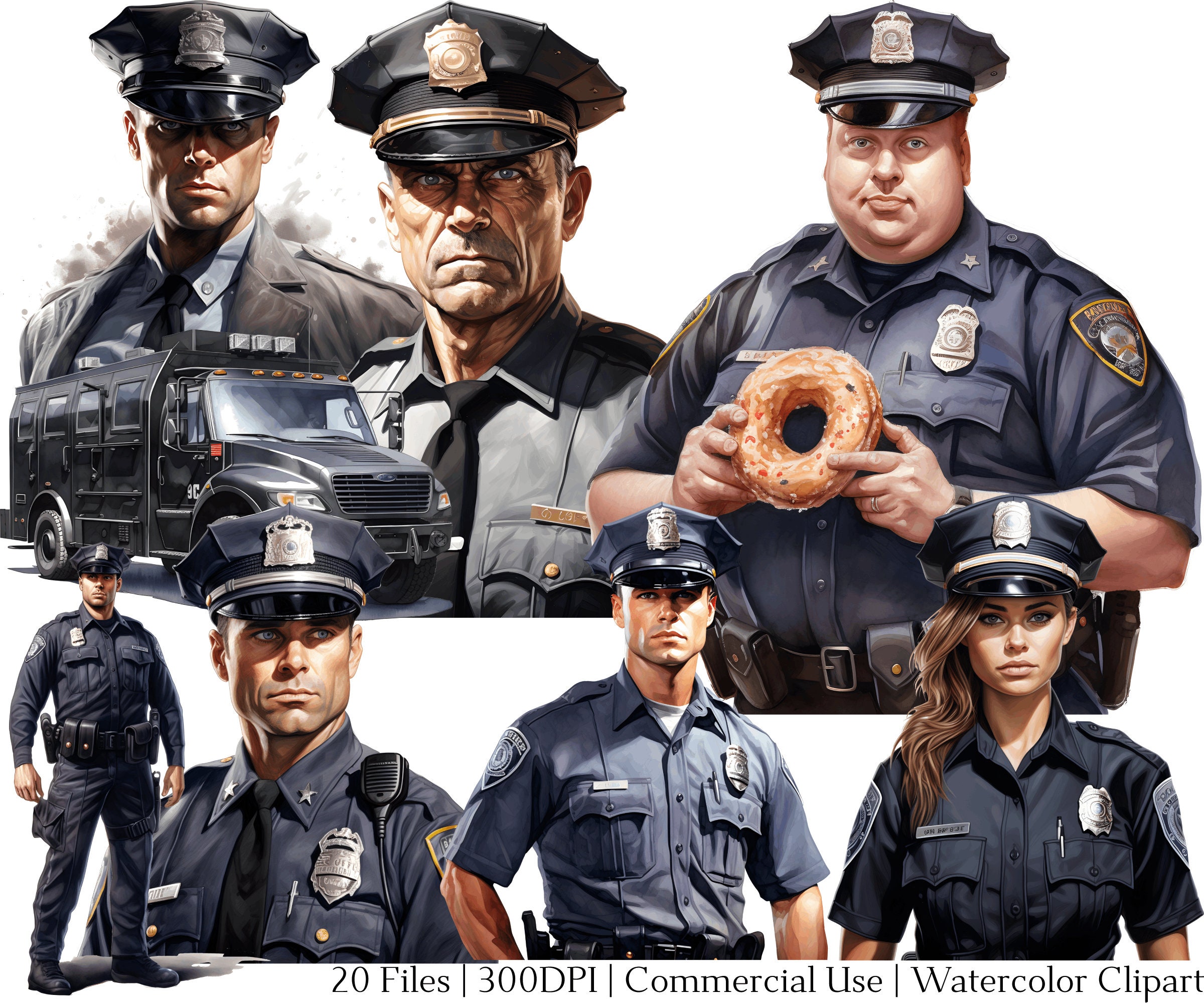 Watercolor Police Clipart Set of 20 Files With Instant Download ...