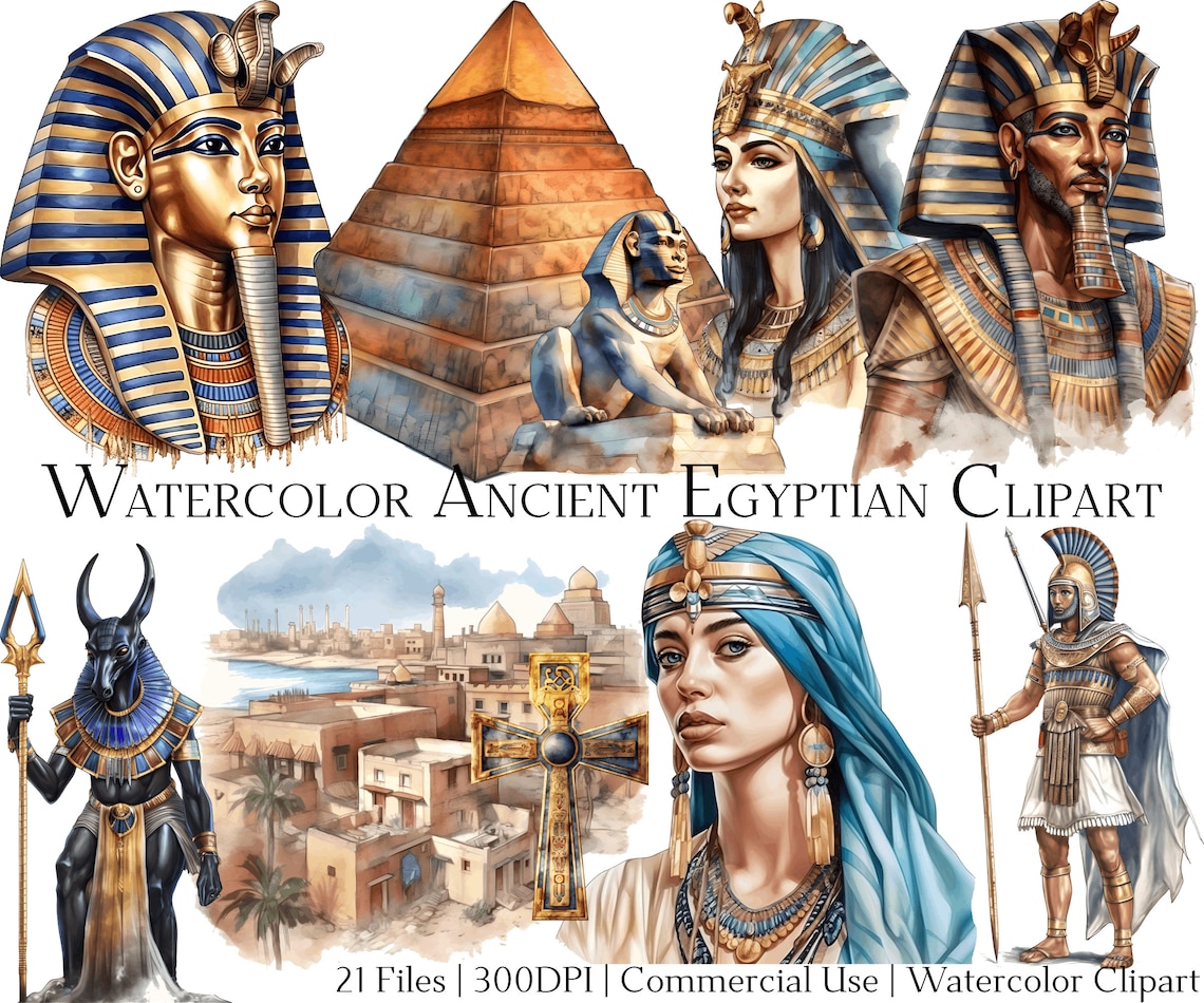 Watercolor Ancient Egyptian Clipart Set of 21 Files With Instant ...