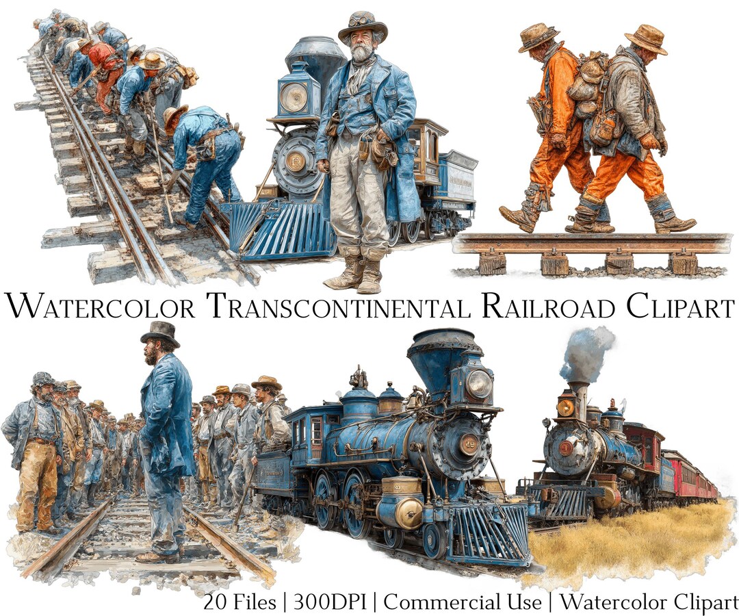 Watercolor Transcontinental Railroad Clipart Set: PNG & PDF, Commercial ...