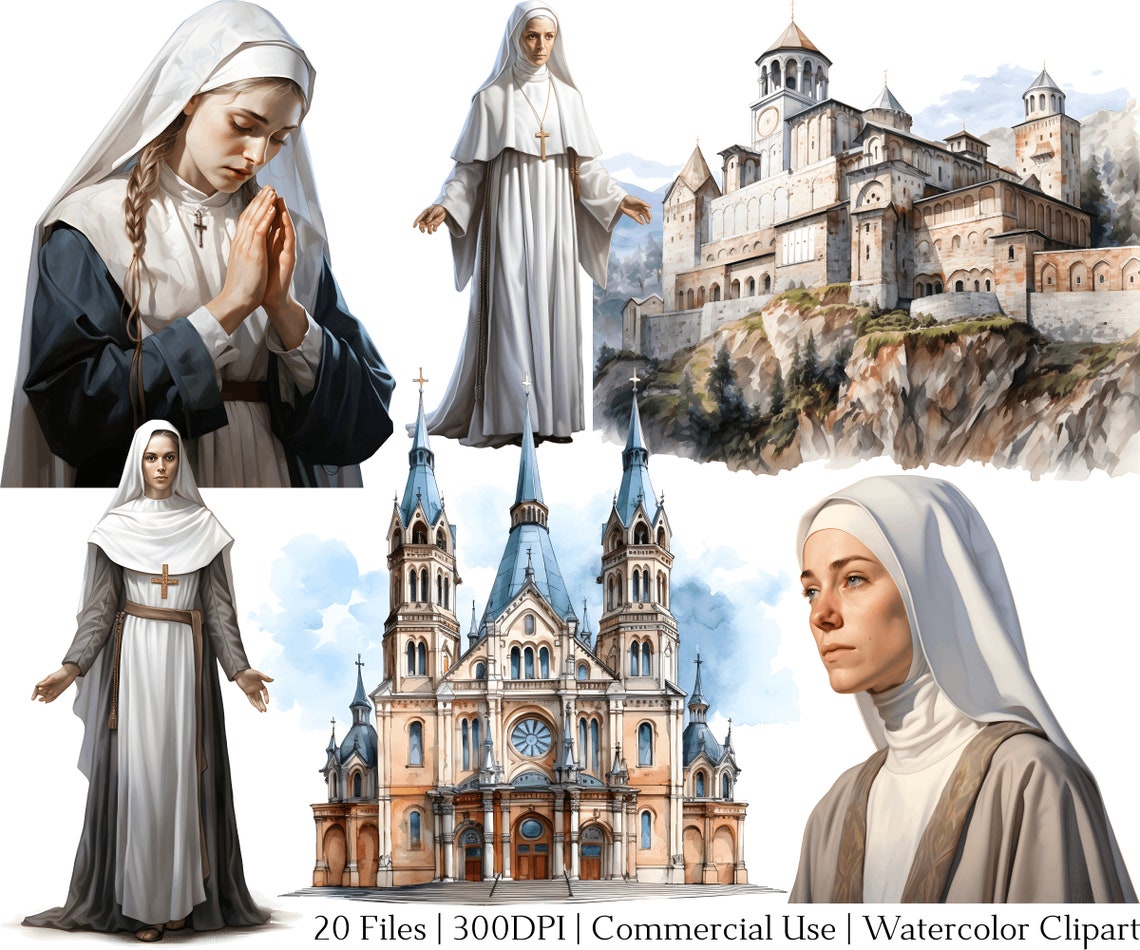 Watercolor Nuns Clipart Set of 20 Files With Instant Download ...