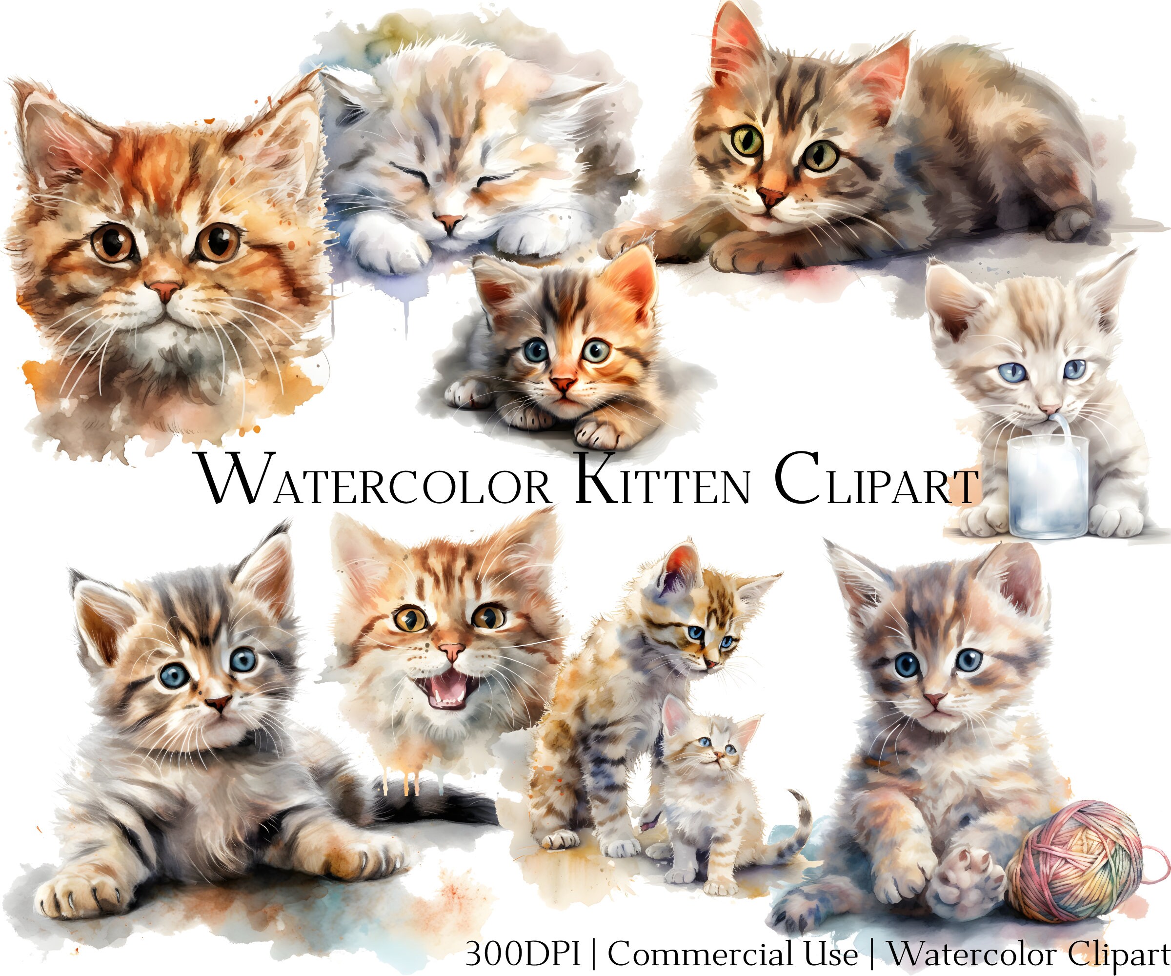 Watercolor Kitten Clipart Set of 20 Files With Instant Download ...
