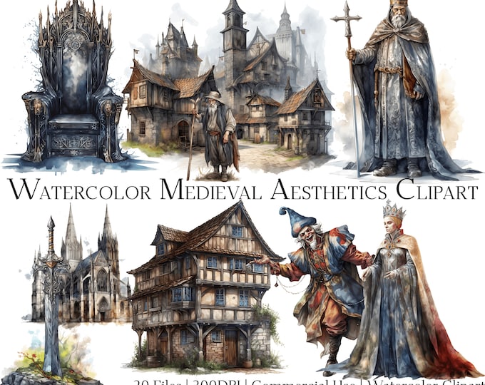 Watercolor Medieval Clipart Bundle PNG, Knights, Castles, Princess ...