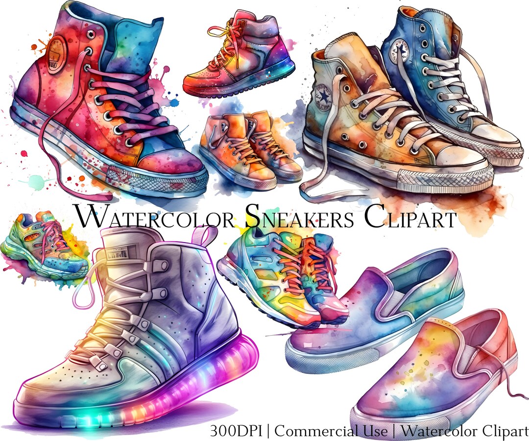 Watercolor Sneakers Clipart Set: Fantasy Shoes Art (PNG + PDF) - Etsy